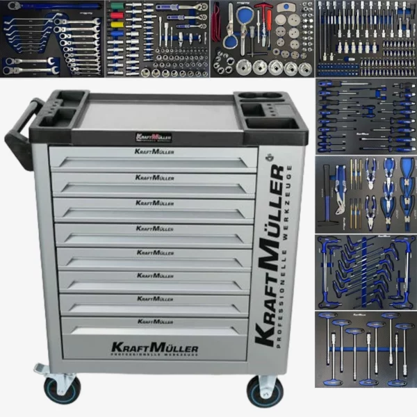 Servante PRO KraftMuller XXL KM 8/8 grise avec repousses pistons - KraftMuller Maroc